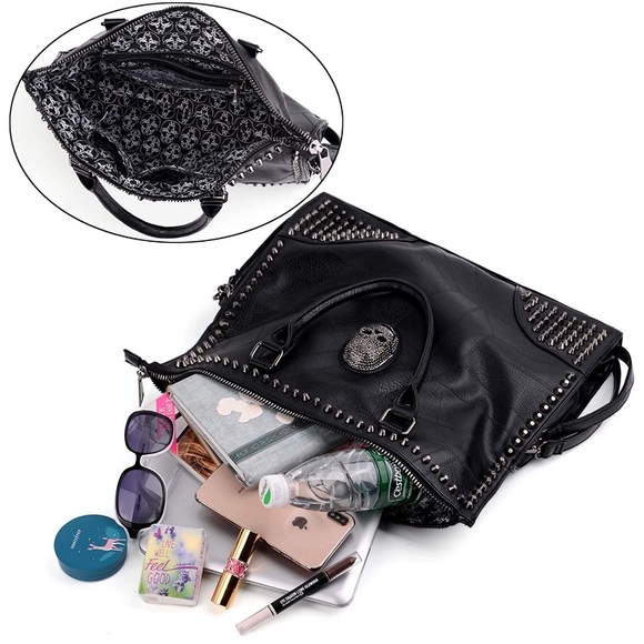 Bags | Leather Skull Rivet Studded 3 Ways Convertible Bag | Poshmark